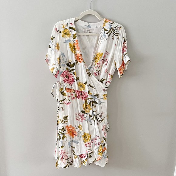 LOFT | Dresses | Loft White Floral Wrap Dress | Poshmark